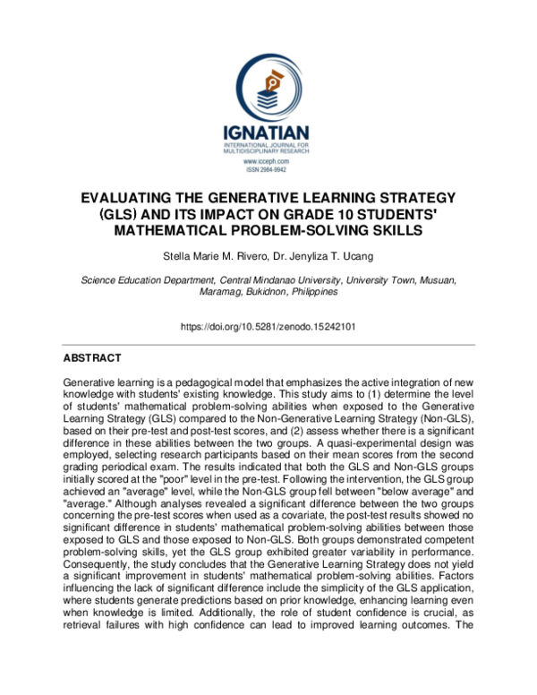 (PDF) EVALUATING THE GENERATIVE LEARNING STRATEGY GLS AND ITS IMPACT ON ...