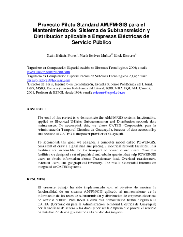 (PDF) Proyecto Piloto Standard Am/Fm/Gis Para El Mantenimiento Del ...