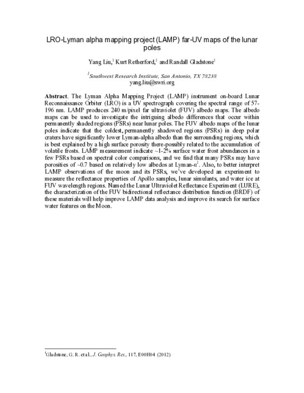 (PDF) LRO---Lyman Alpha Mapping Project (LAMP) Far-UV Maps of the Lunar ...