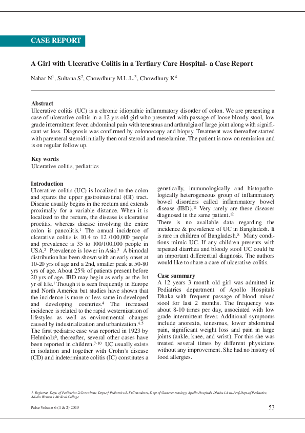 (PDF) A Girl with Ulcerative Colitis in a Tertiary Care Hospital- a ...