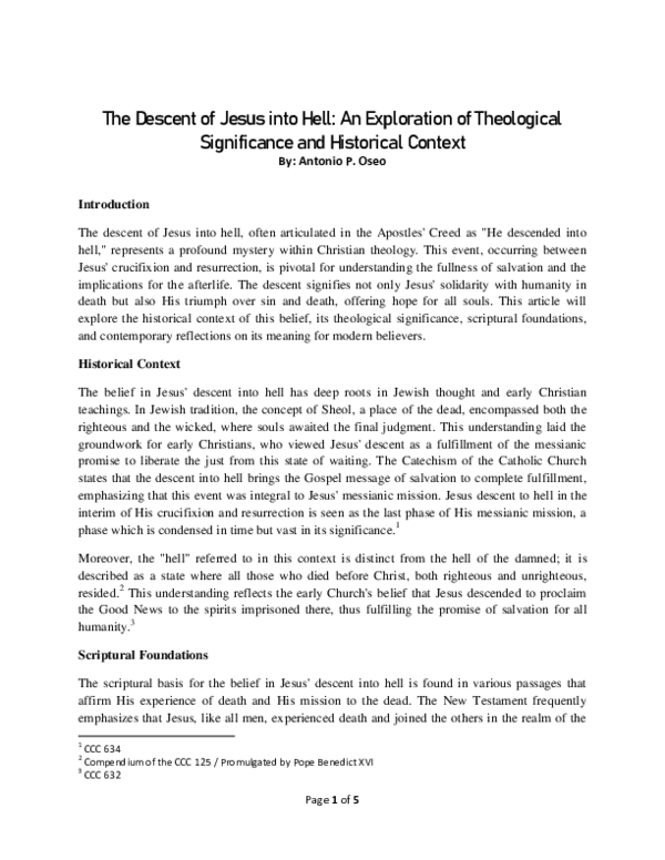 (PDF) The Descent of Jesus into Hell: An Exploration of Theological ...