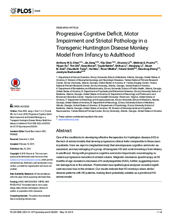 (PDF) Progressive cognitive deficit, motor impairment and striatal ...