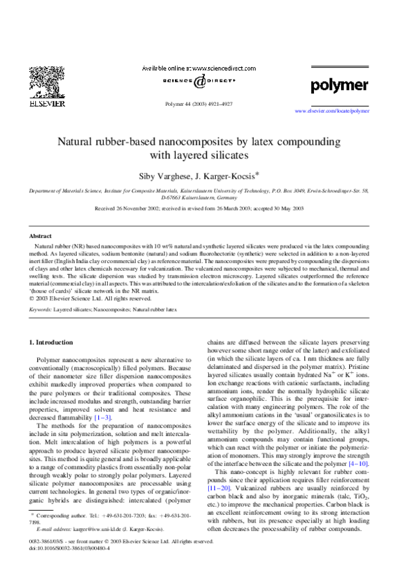 (PDF) Natural rubber-based nanocomposites by latex compounding with ...