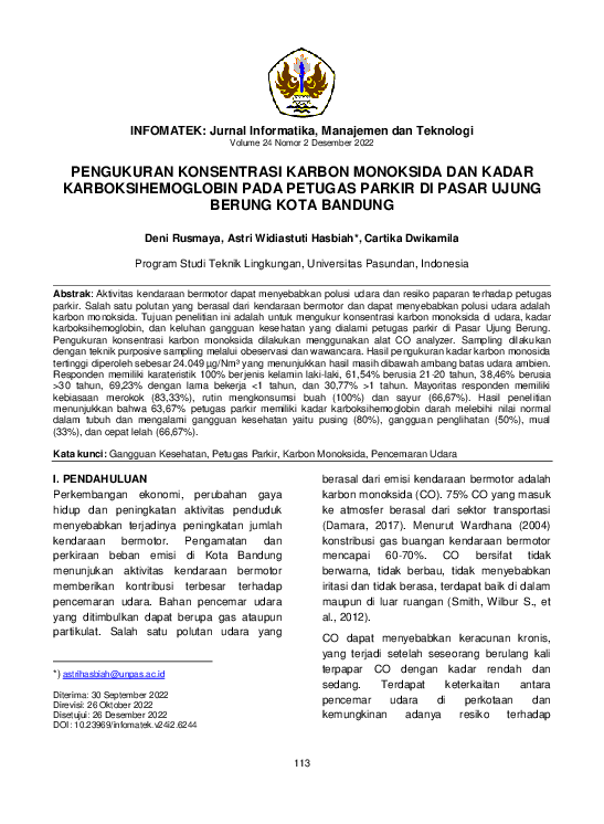 (PDF) Pengukuran Konsentrasi Karbon Monoksida dan Kadar ...