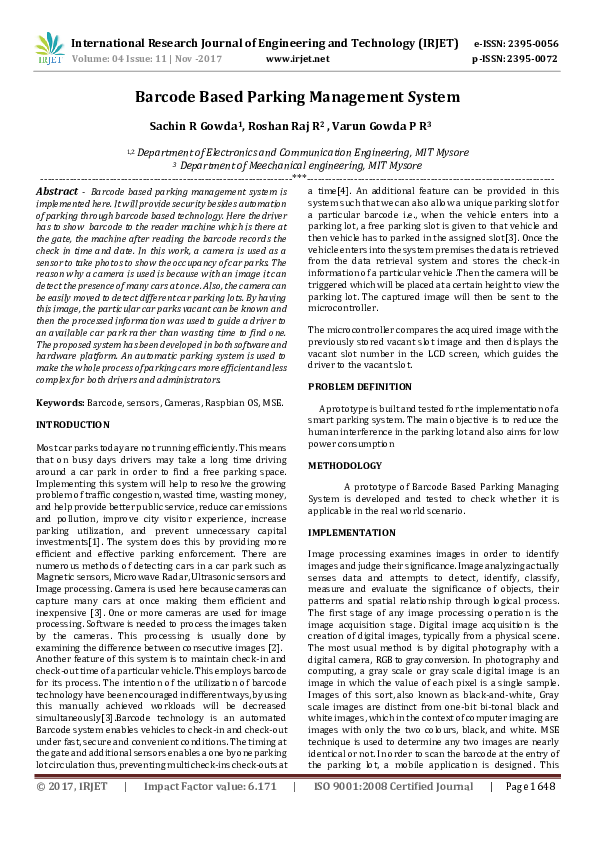 Pdf Barcode Based Parking Management System