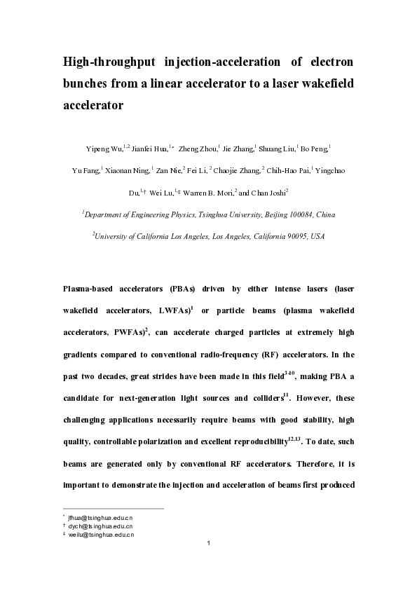 (PDF) High-throughput injection–acceleration of electron bunches from a linear accelerator to a ...