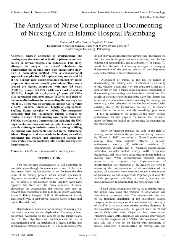 (PDF) The Analysis of Nurse Compliance in Documenting of Nursing Care ...