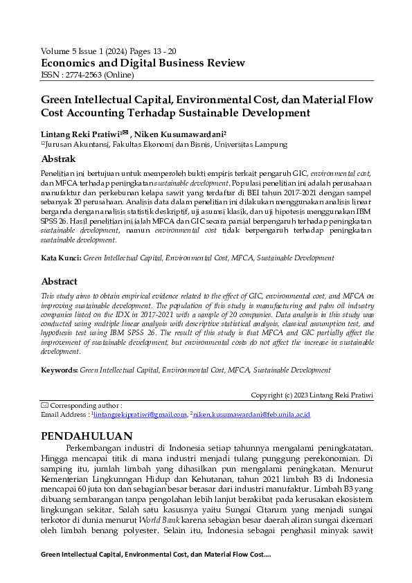(PDF) Green Intellectual Capital, Environmental Cost, dan Material Flow ...