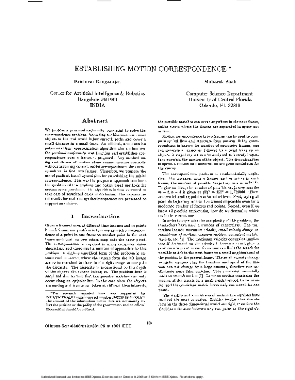 (PDF) Establishing Motion Correspondence * Center For