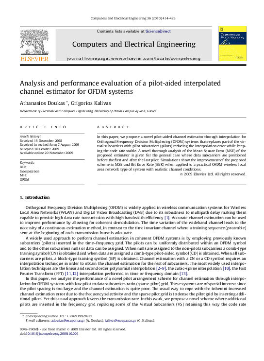 (PDF) Analysis and performance evaluation of a pilot-aided interpolated channel estimator for ...
