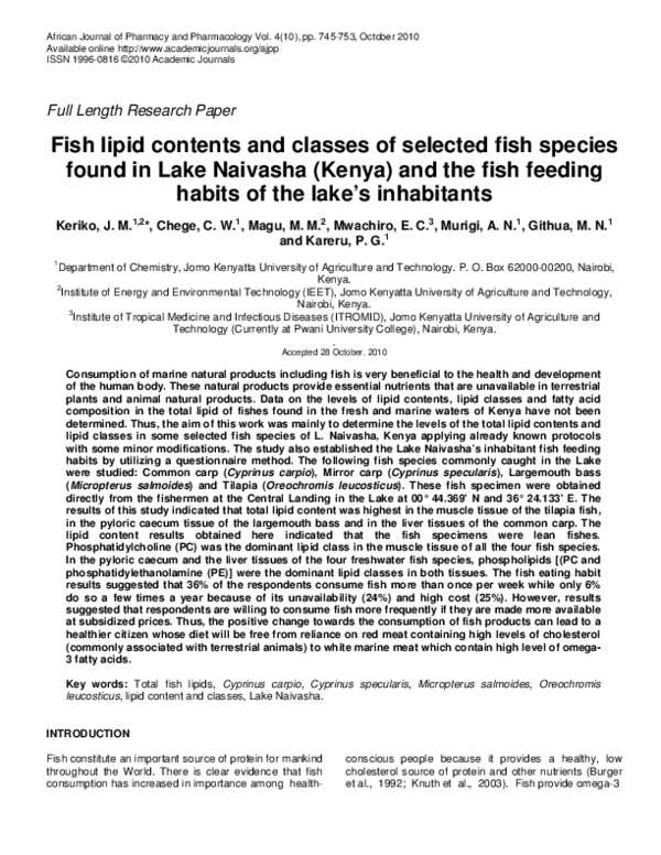 (PDF) Fish lipid contents and classes of selected fish species found in ...
