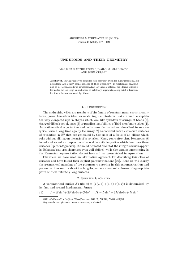 (PDF) Unduloids and their geometry