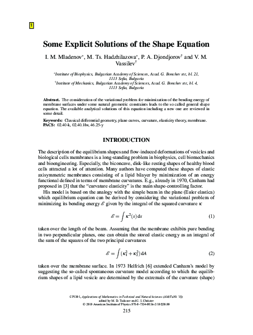 (PDF) Some Explicit Solutions of the Shape Equation