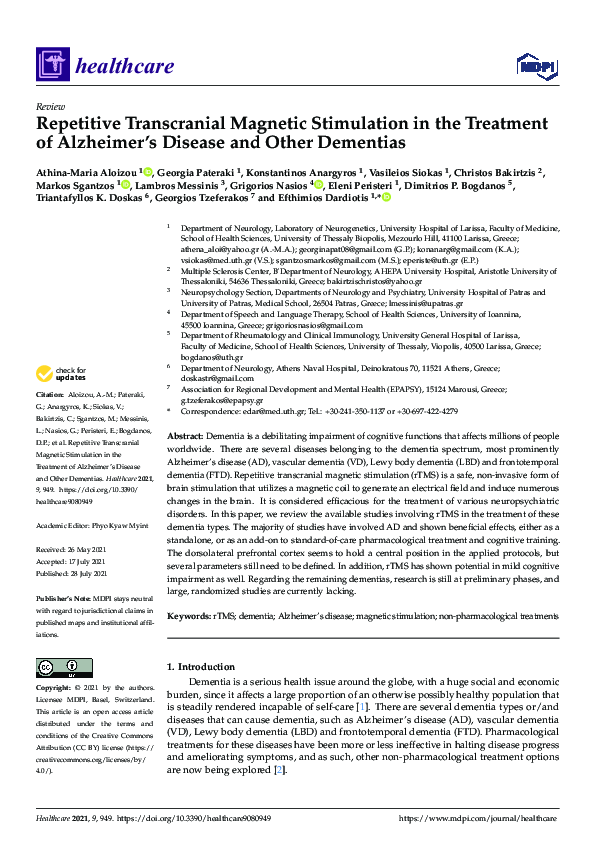 (PDF) Repetitive Transcranial Magnetic Stimulation in the Treatment of Alzheimer’s Disease and ...