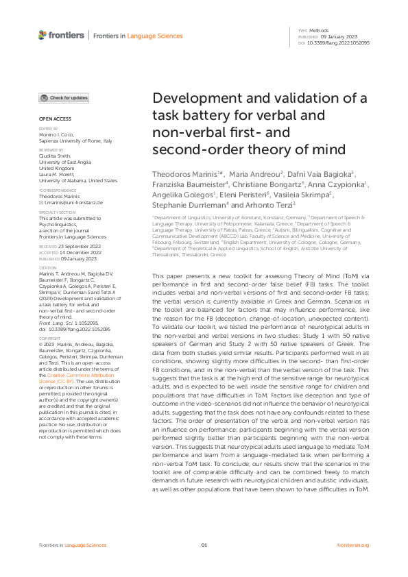 (PDF) Development and validation of a task battery for verbal and non ...