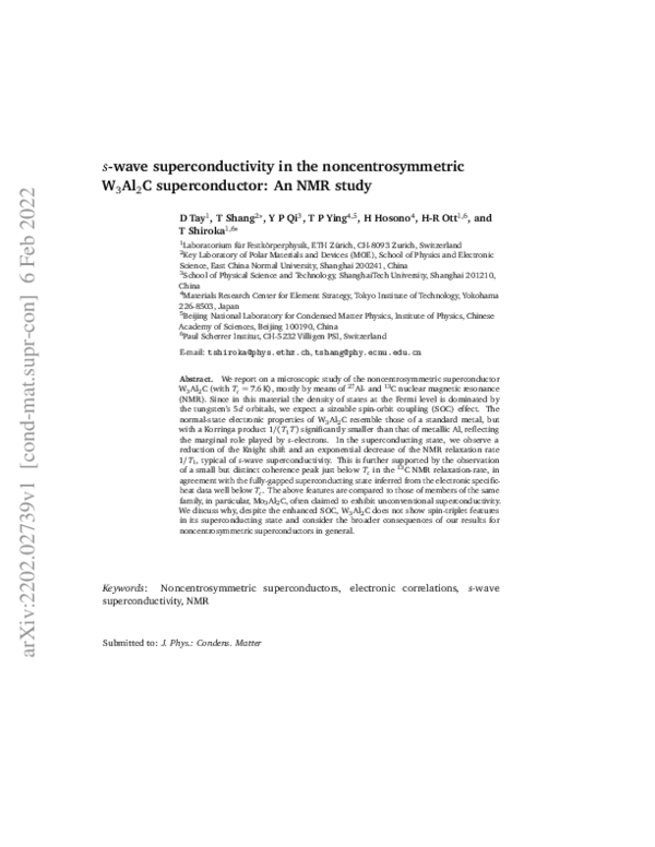 (PDF) s-wave superconductivity in the noncentrosymmetric W 3 Al 2 C ...