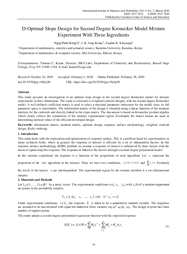 (PDF) D-Optimal Slope Design for Second Degree Kronecker Model Mixture ...