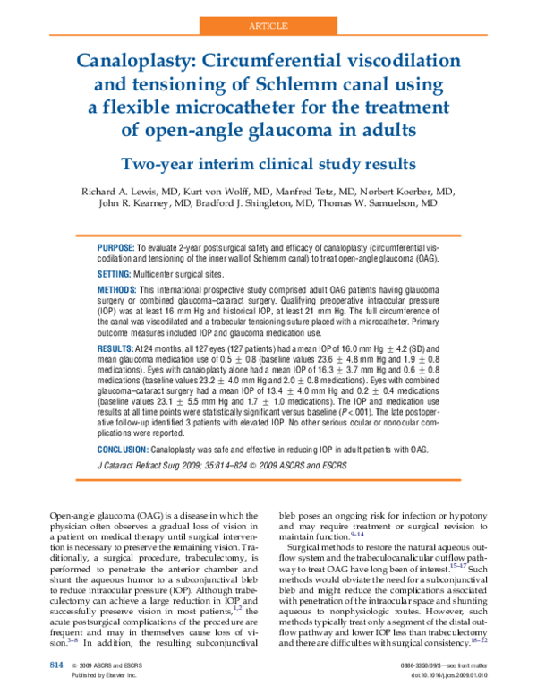 (PDF) Canaloplasty: Circumferential viscodilation and tensioning of ...