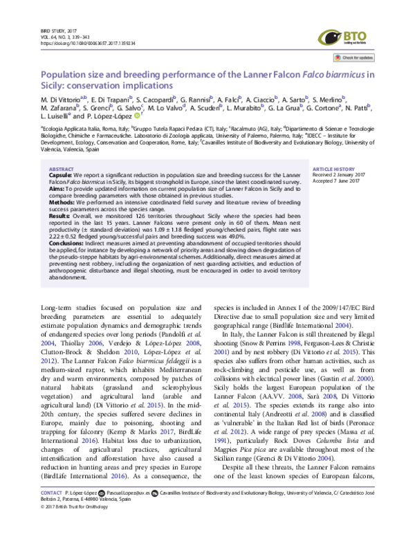 (PDF) Population size and breeding performance of the Lanner Falcon Falco biarmicus in Sicily ...