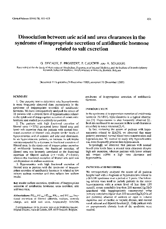 (PDF) Dissociation between uric acid and urea clearances in the ...