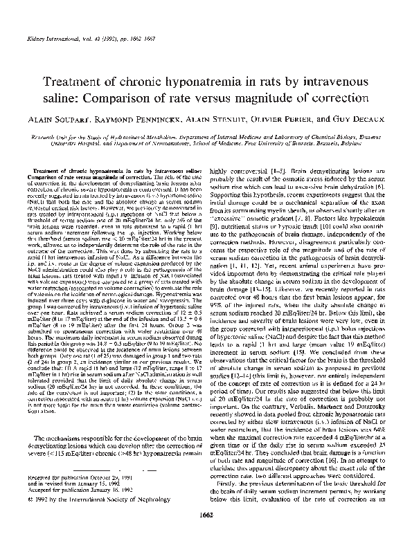 (PDF) Treatment of chronic hyponatremia in rats by intravenous saline ...