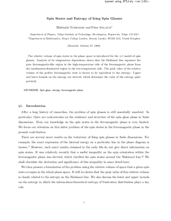 (PDF) Spin States and Entropy of Ising Spin Glasses (Frontiers in ...
