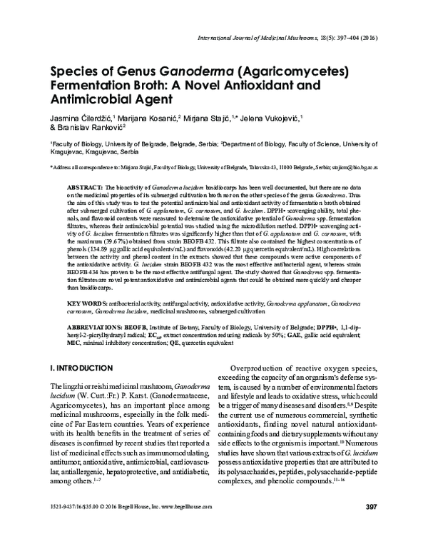 (PDF) Species of Genus Ganoderma (Agaricomycetes) Fermentation Broth: A ...