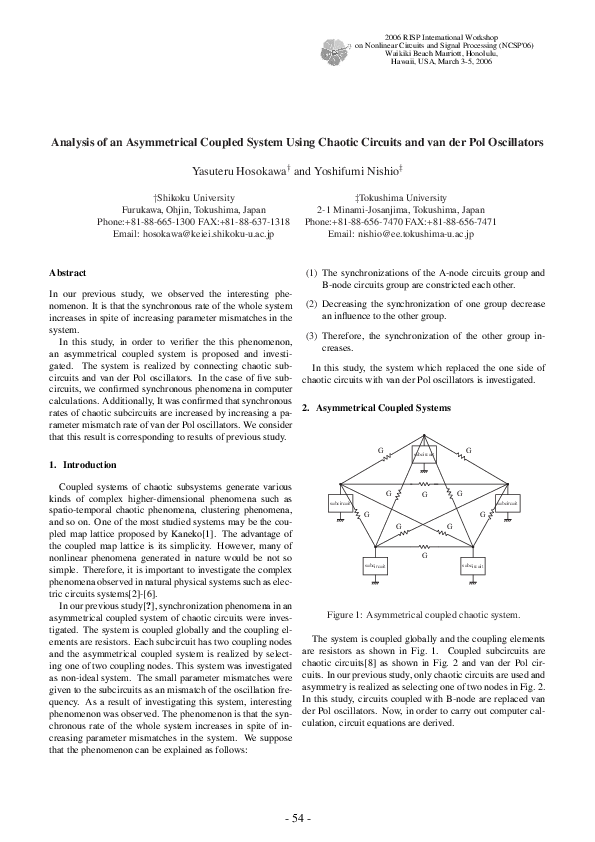 (PDF) Analysis of an Asymmetrical Coupled System Using Chaotic Circuits and van der Pol Oscillators