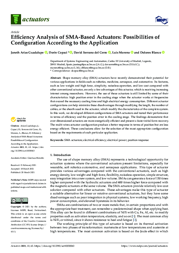 (PDF) Efficiency Analysis of SMA-Based Actuators: Possibilities of ...