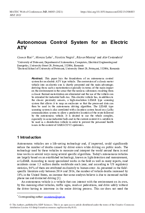 (PDF) Autonomous Control System for an Electric ATV