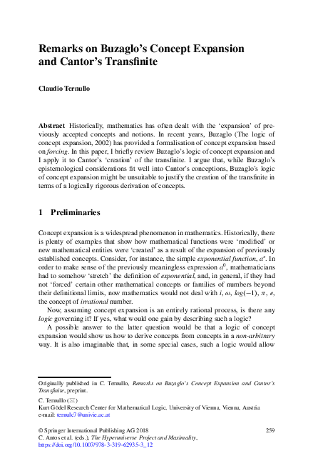 (PDF) Remarks on Buzaglo’s Concept Expansion and Cantor’s Transfinite