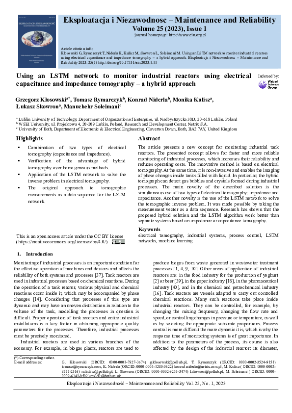 (PDF) Using an LSTM network to monitor industrial reactors using electrical capacitance and ...