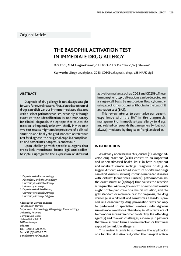 (PDF) The Basophil Activation Test in Immediate Drug Allergy