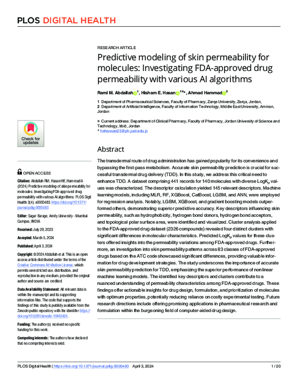 (PDF) Predictive modeling of skin permeability for molecules: Investigating FDA-approved drug ...