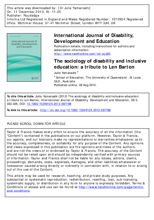 (PDF) The sociology of disability and inclusive education: a tribute to ...