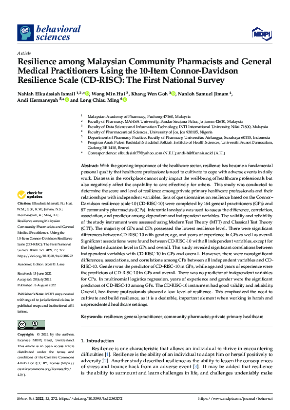 (PDF) Resilience among Malaysian Community Pharmacists and General ...