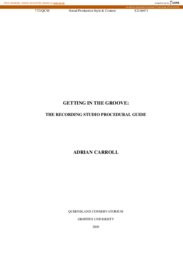 (PDF) Getting in the Groove: The Recording Studio Procedural Guide