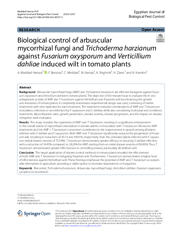 (PDF) Biological control of arbuscular mycorrhizal fungi and Trichoderma harzianum against ...