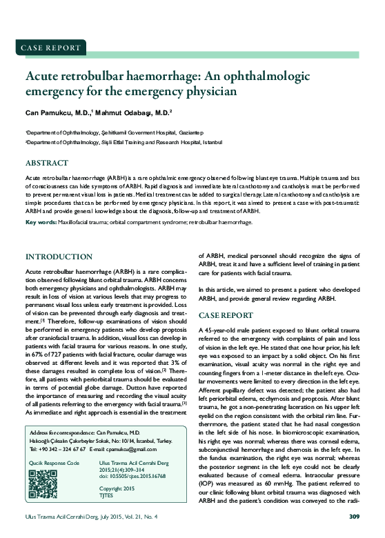 (PDF) Acute Retrobulbar Hemorrhage: an ophthalmologic emergency for ...