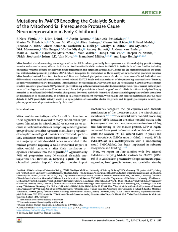 (PDF) Mutations in PMPCB Encoding the Catalytic Subunit of the ...
