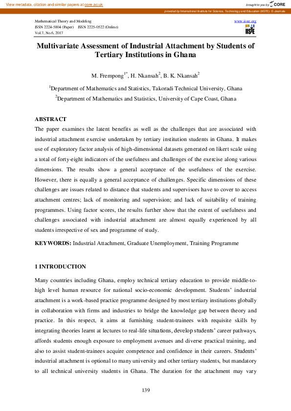 (PDF) Multivariate Assessment of Industrial Attachment by Students of ...