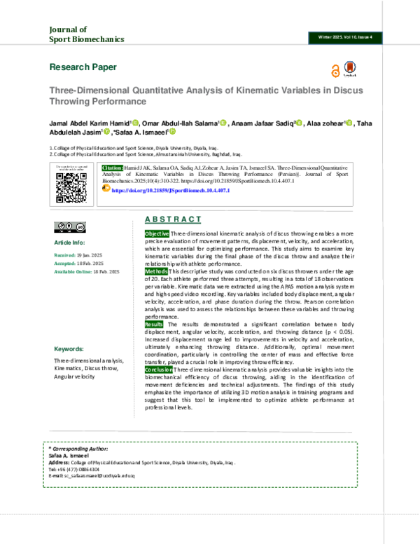 (PDF) Three-Dimensional Quantitative Analysis of Kinematic Variables in ...