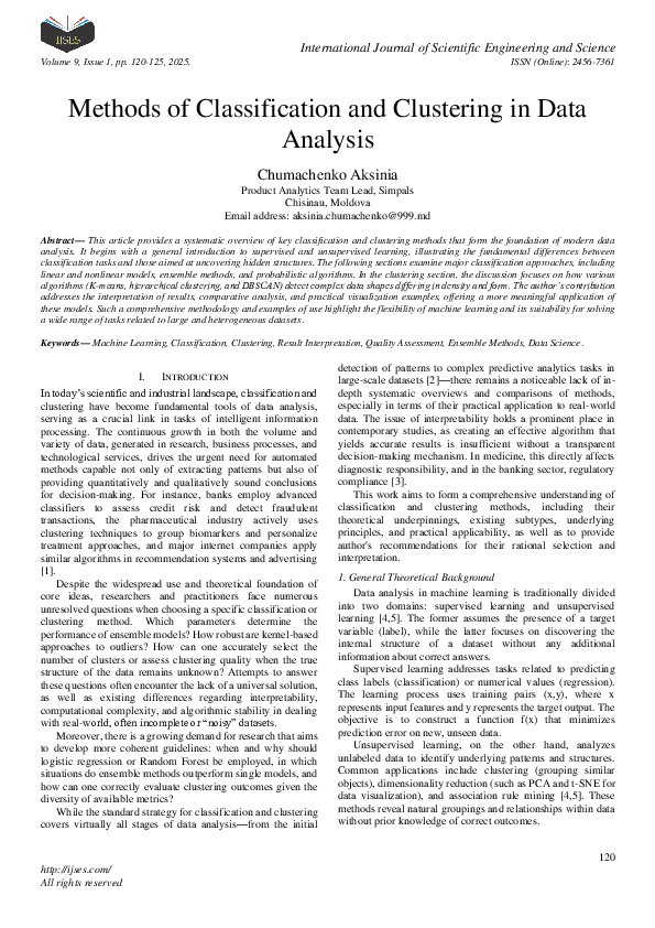 (PDF) Methods of Classification and Clustering in Data Analysis