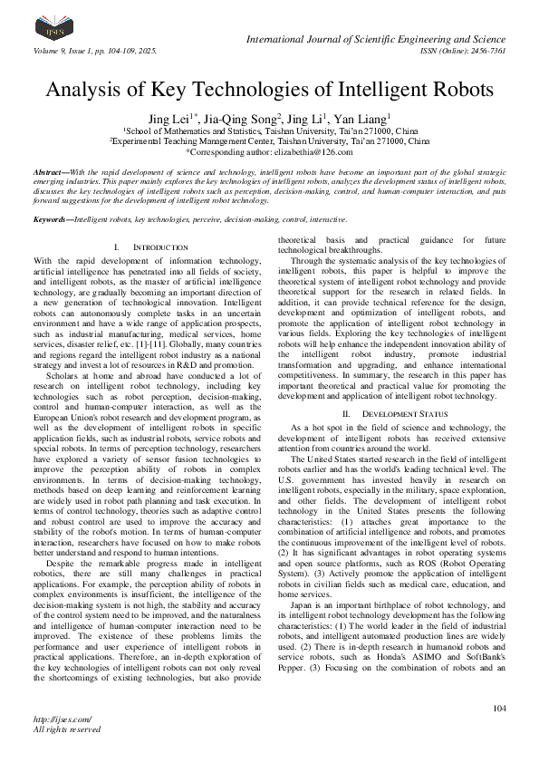 (PDF) Analysis of Key Technologies of Intelligent Robots