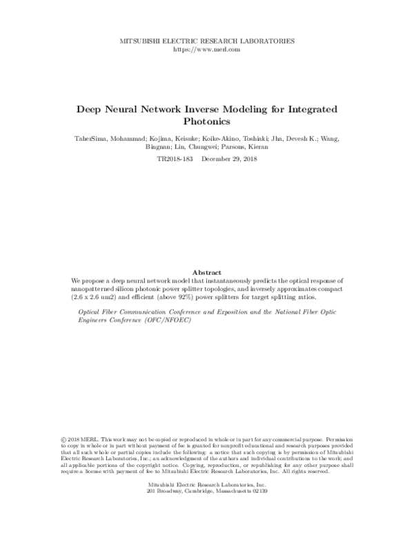 (PDF) Deep Neural Network Inverse Modeling for Integrated Photonics