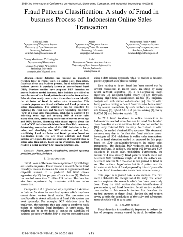 (PDF) Fraud Patterns Classification: A study of Fraud in business Process of Indonesian Online ...
