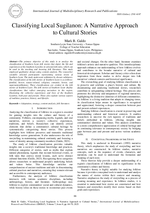 (PDF) Classifying Local Sugilanon: A Narrative Approach to Cultural Stories