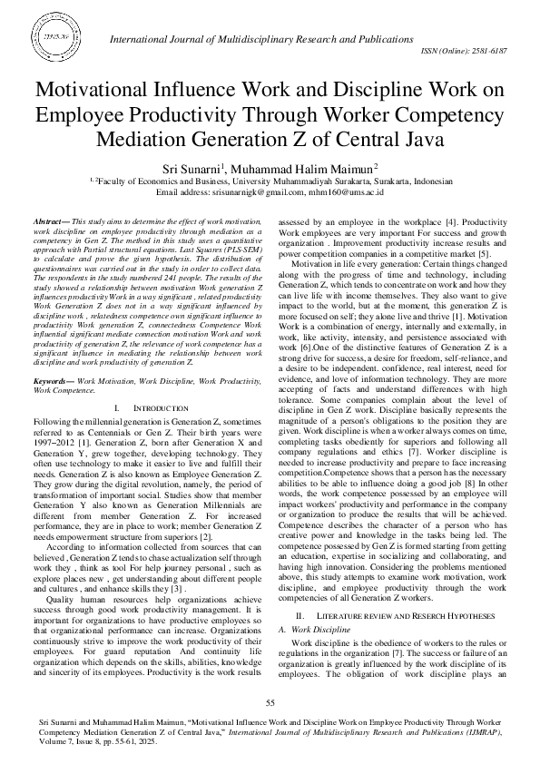 (PDF) Motivational Influence Work and Discipline Work on Employee ...