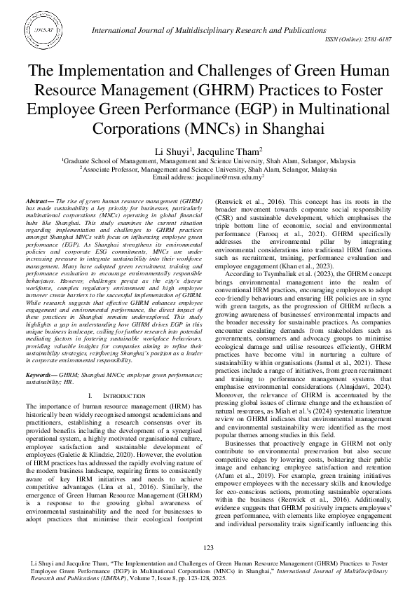 (PDF) The Implementation and Challenges of Green Human Resource Management (GHRM) Practices to ...