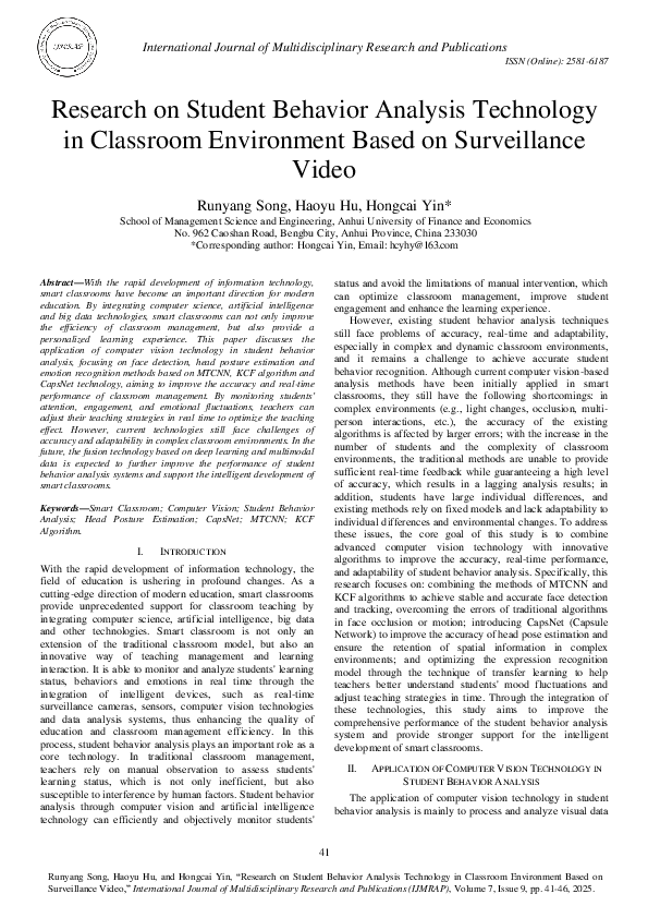 (PDF) Research on Student Behavior Analysis Technology in Classroom Environment Based on ...